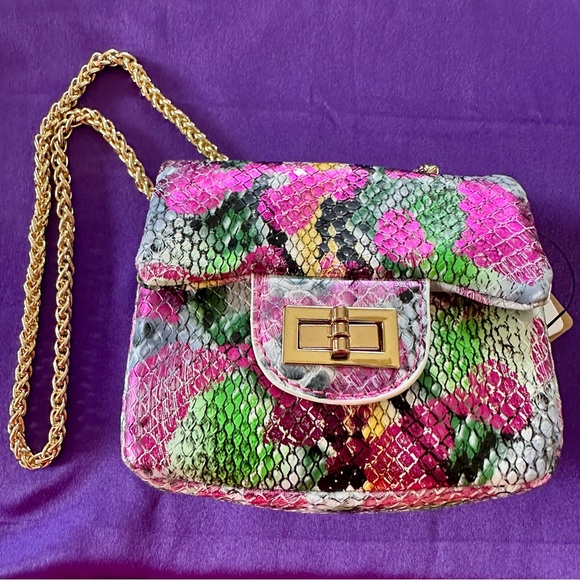 Bags | Colorful Snake Print Mini Clutch Bag W Gold Chain | Poshmark